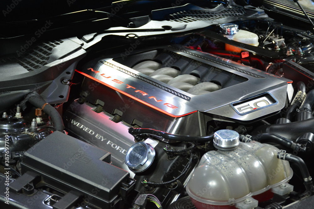 Ford mustang motor engine at East Auto Moto Show in Taytay, Rizal ...