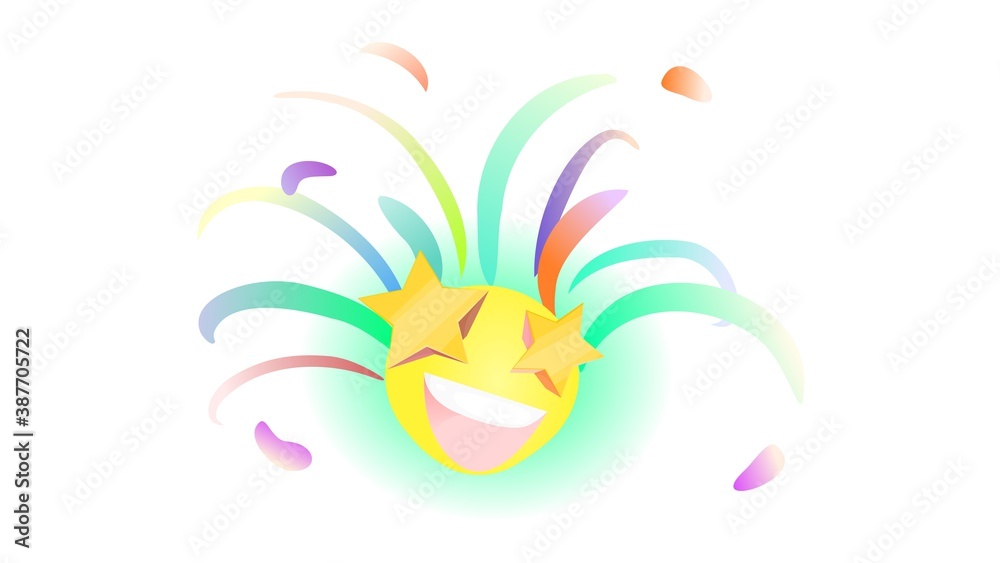 Overjoyed Emoji Starstruck Face with Celebratory Background Decoration ...