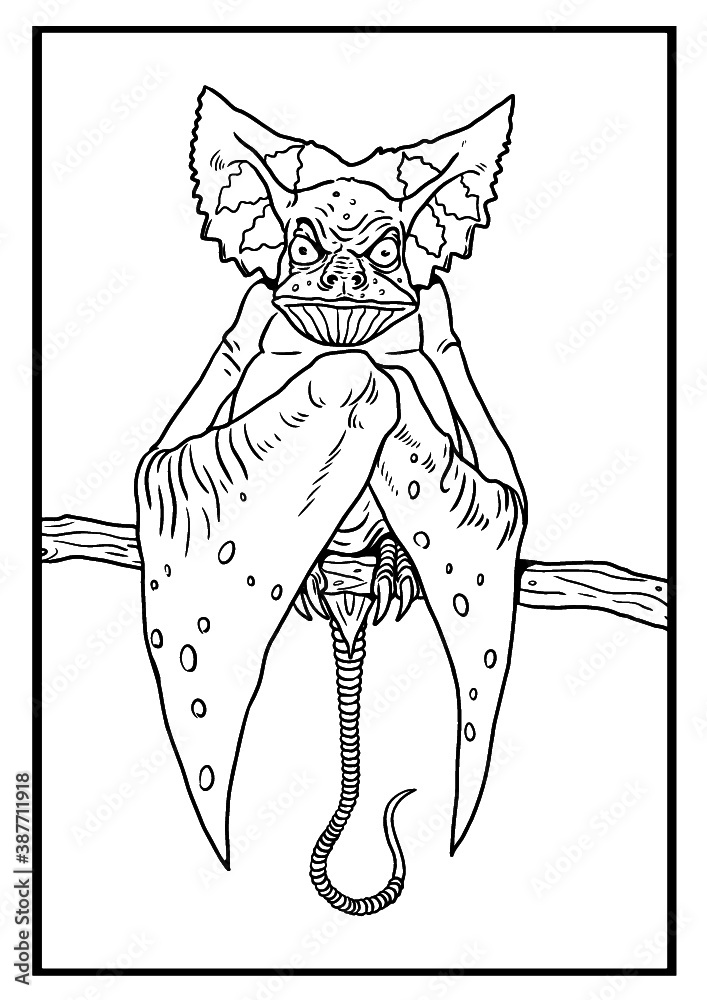 Bat monster. Fantasy creature vector drawing. Halloween monster ...