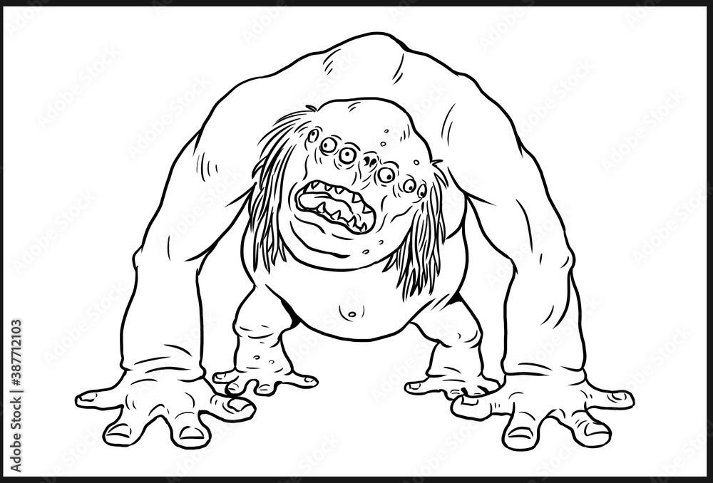 Fantasy monster drawing. Mutant troll coloring template. Stock ...