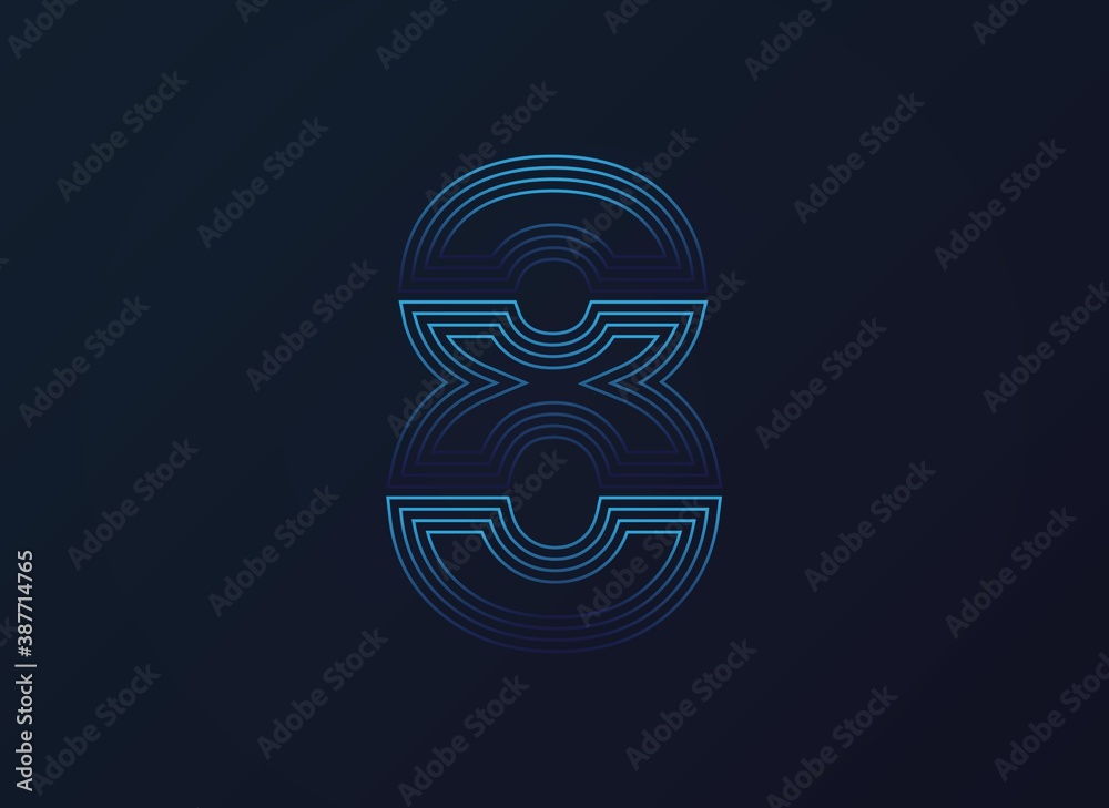 Number 8 font, digital technology design, network concept. Vector ...