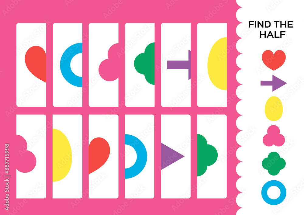 Find the half for shapes. Simple educational game for kids. Education ...