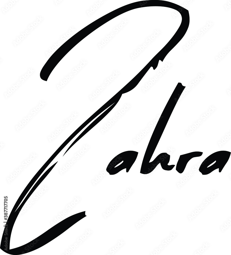 Zahra-Female Name Modern Brush Calligraphy Cursive Text on White ...