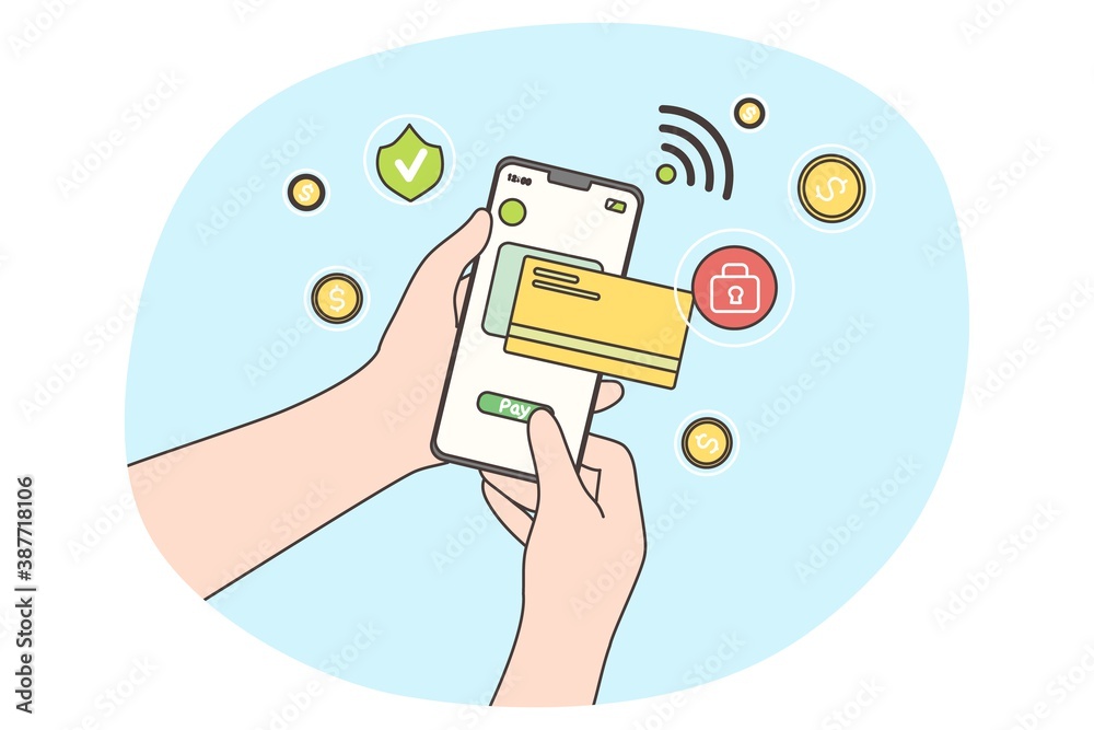 Online payment, technology, shopping concept. Paying transaction by ...