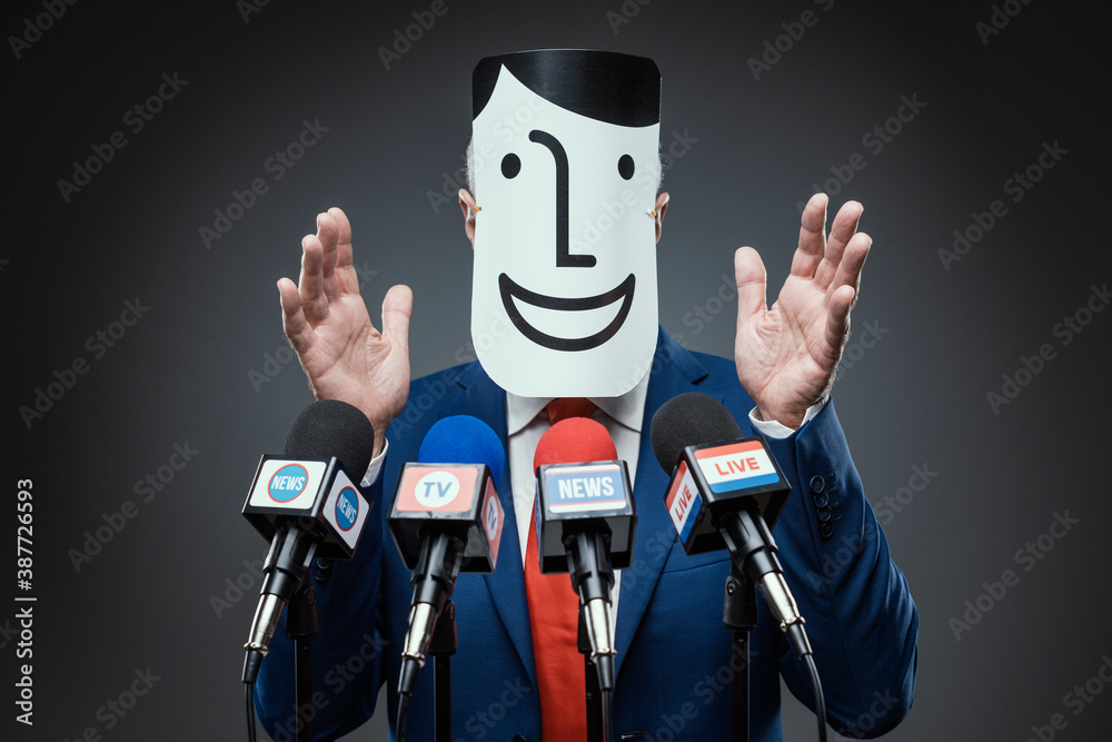 Politician wearing a fake character mask during his speech Stock Photo ...