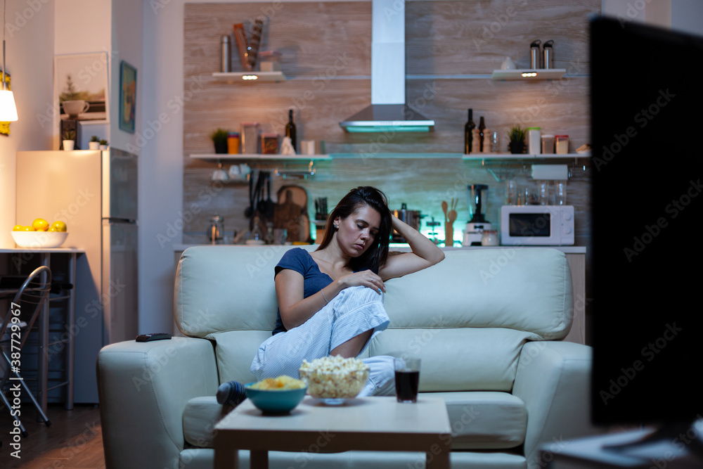 Woman Watching Tv At Night
