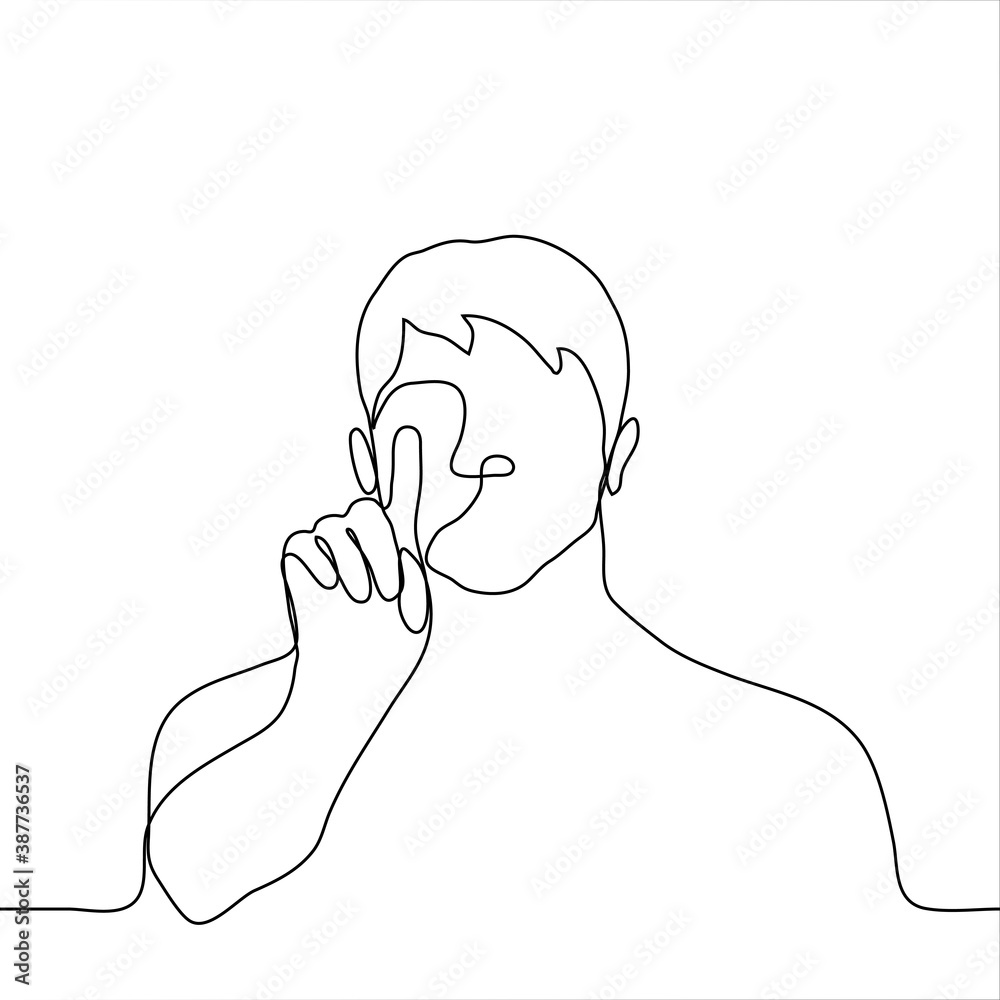 portrait of a man who demands to stop. one line drawing a man points up ...
