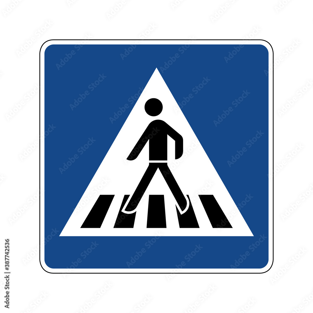 Pedestrian crosswalk road sign. Vector illustration of blue square ...