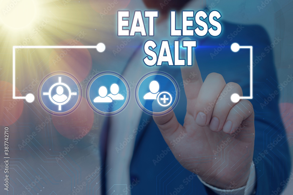 Handwriting text writing Eat Less Salt. Conceptual photo reducing the ...