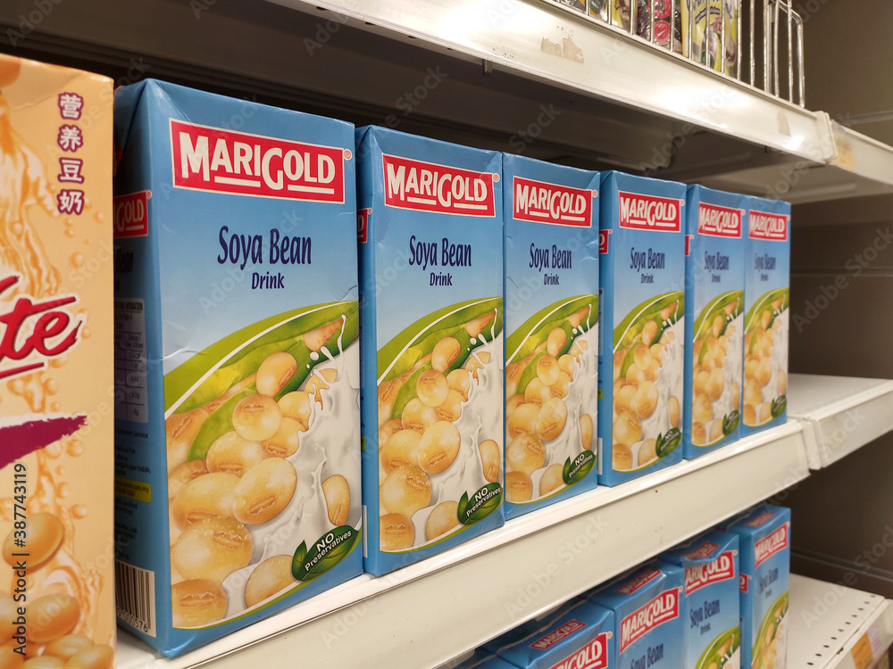 KUALA LUMPUR, MALAYSIA -AUGUST 22, 2020: Soy milk packed in a paper box ...