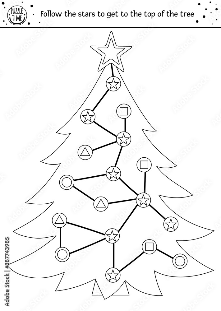 Christmas black and white maze for children. Winter preschool printable ...