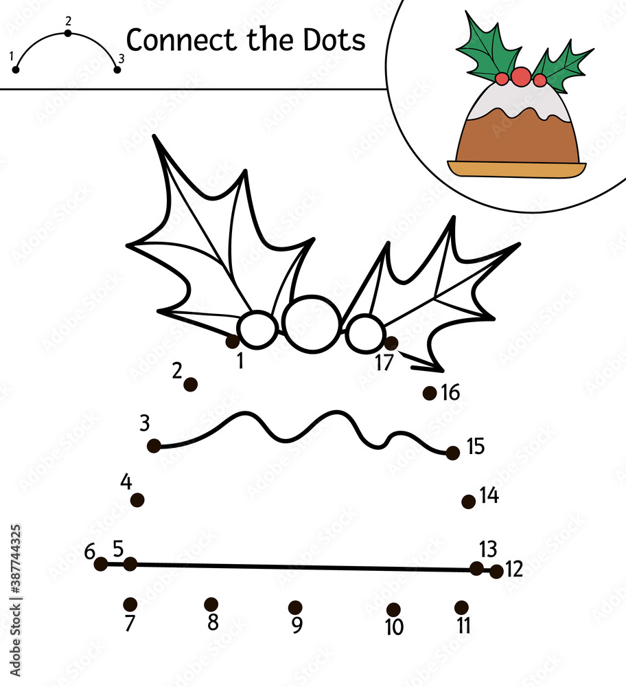 Vector Christmas dot-to-dot and color activity with cute dessert ...