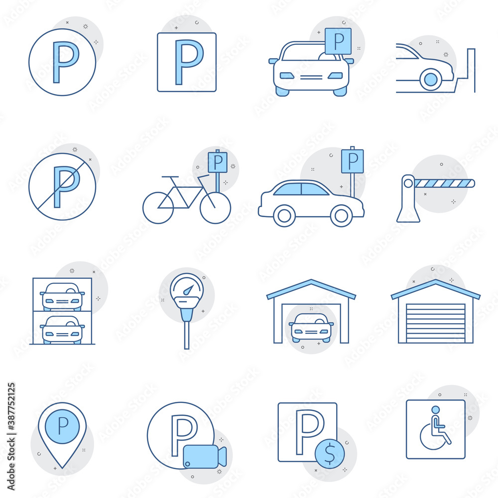 Parking icons. Car garage and parking line vector symbols. Automobile ...