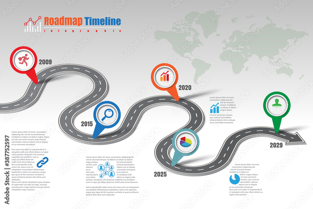 Business roadmap timeline infographic template with pointers designed ...