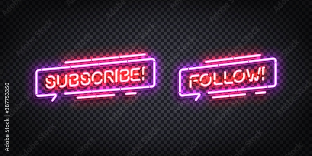 Vector realistic isolated neon sign of Subscribe and Follow logo for ...