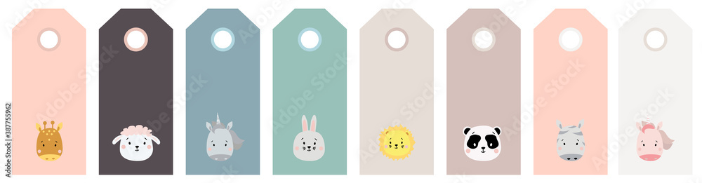 gift tags. colored Set of cute animal portraits. animal print - zebra ...