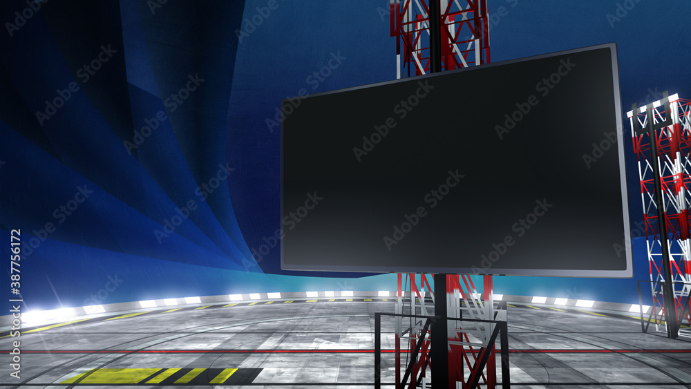 Virtual studio background with an empty monitor and spotlights for tv ...