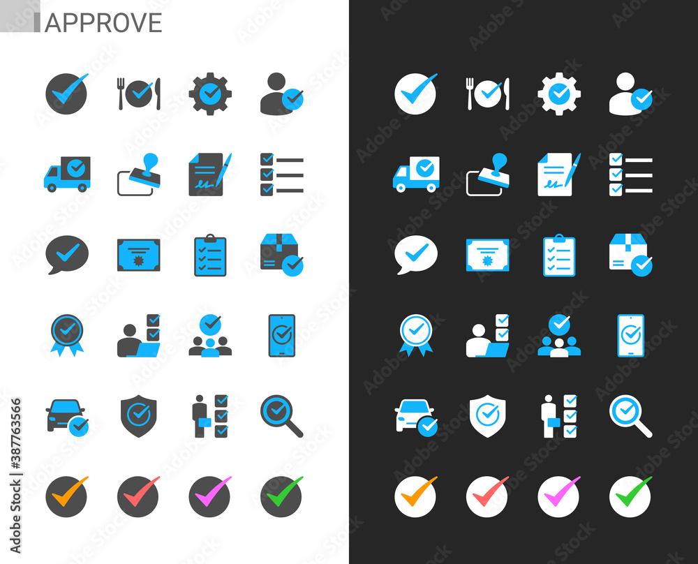 Approve icons light and dark theme. Pixel perfect. Stock Vector | Adobe ...