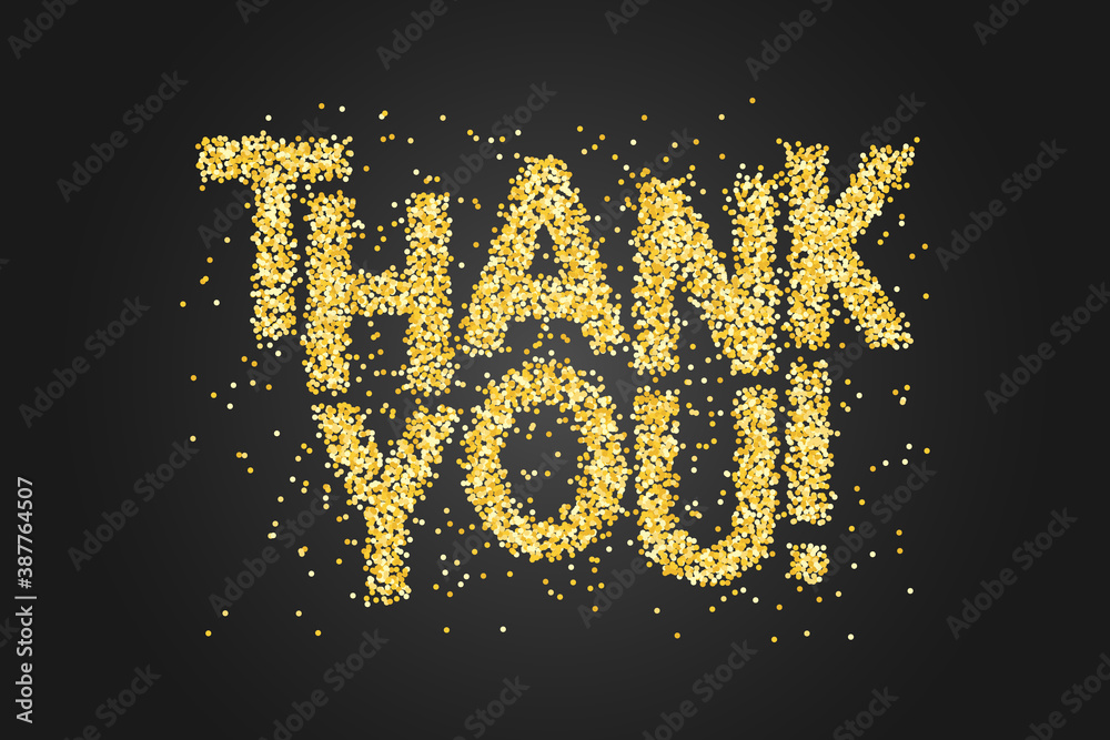 Thank you Banner with golden glittering text on black background ...