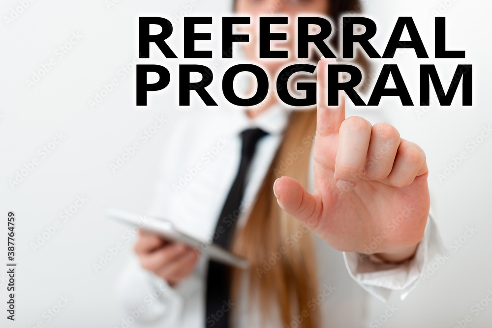 Handwriting text Referral Program. Conceptual photo employees are ...