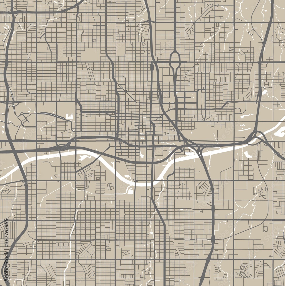 Detailed map of Oklahoma city city, linear print map. Cityscape ...