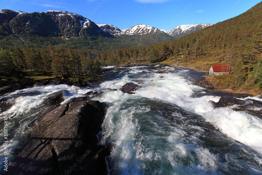 Likholefossen - river system and waterfalls in Gaularfjellet scenic ...