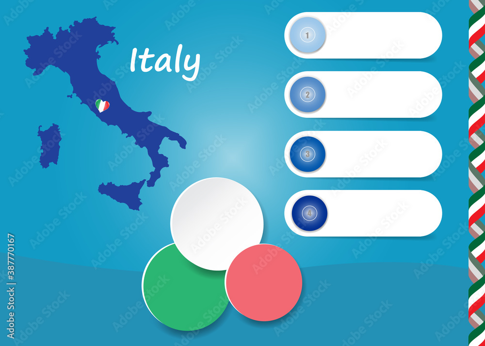 Italy template vector showing blind map of Italy with four blank labels ...