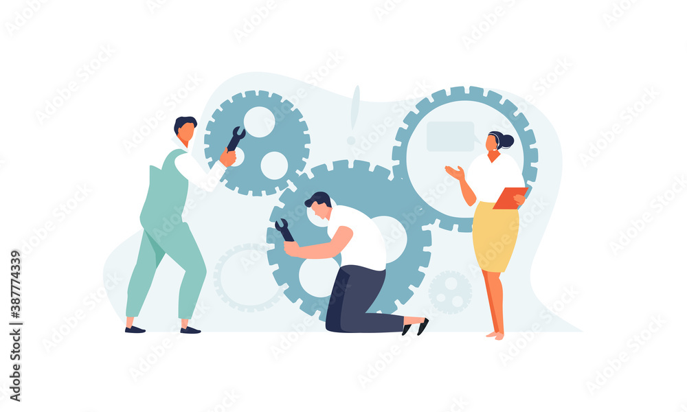 Technical support team dispatcher and engineers troubleshoot problems ...