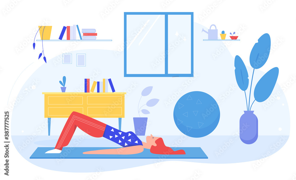 Yoga workout exercise vector illustration. Cartoon girl doing sport ...