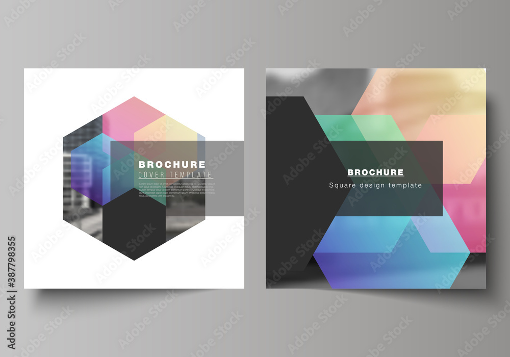 Vector layout of two square format covers design templates with ...