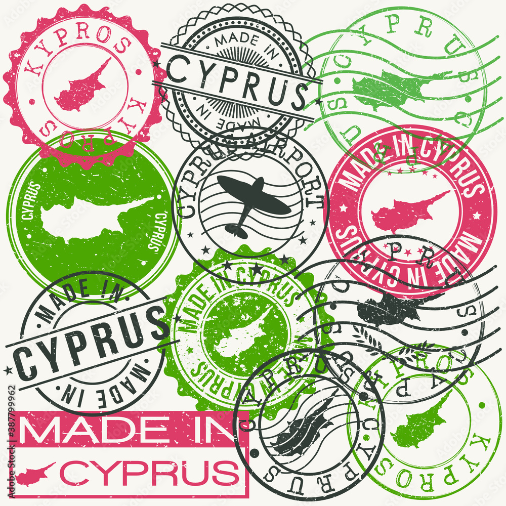 Vektorová grafika „Cyprus Set of Stamps. Travel Passport Stamp. Made In ...
