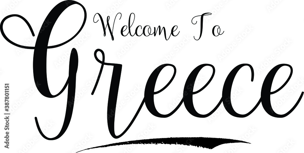 Welcome To Greece Country Name Handwritten Cursive Calligraphy Black ...