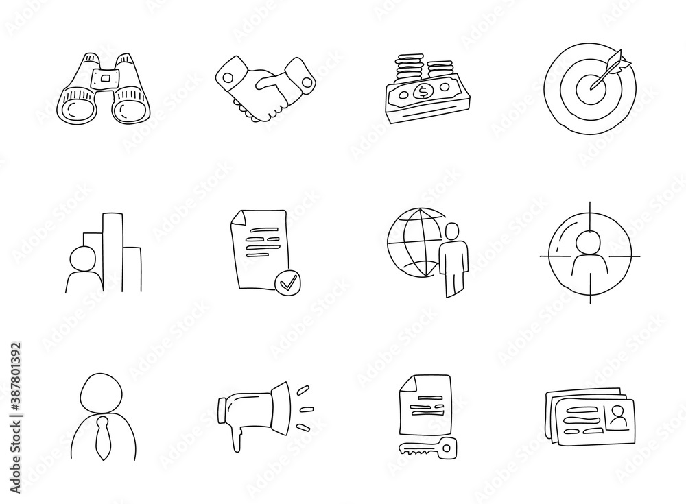 job search hand drawn linear vector icons isolated on white background ...