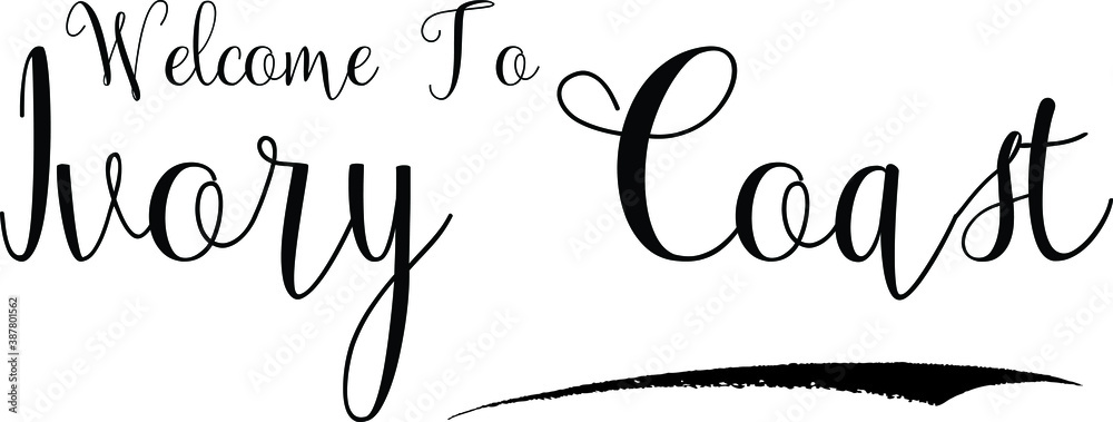 Welcome To Ivory Coast. Country Name Handwritten Cursive Calligraphy ...
