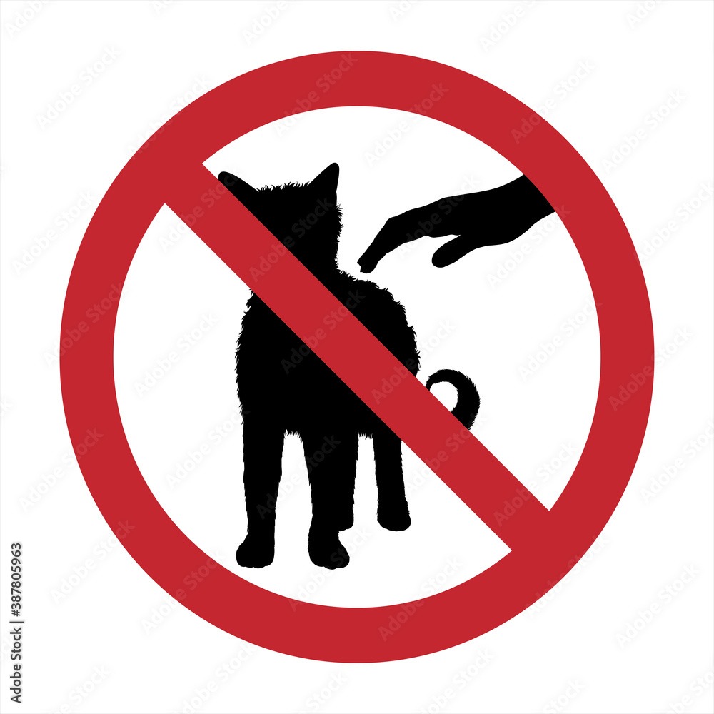 Vector silhouette of do not touch cat mark on white background. Symbol ...