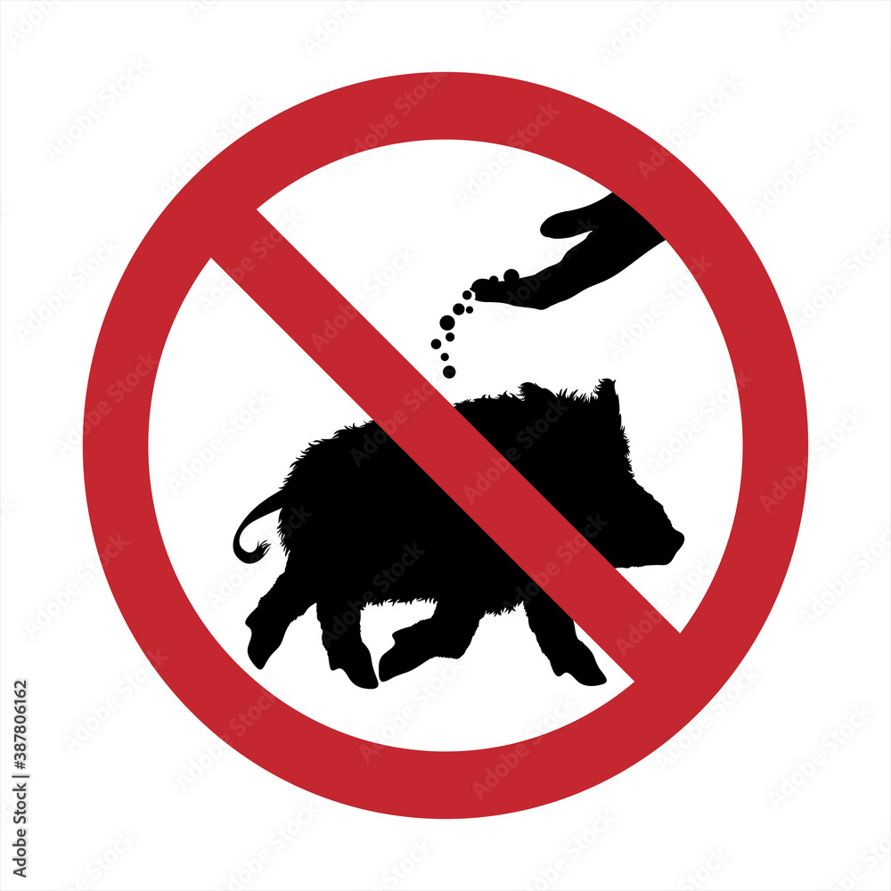 Vector silhouette of do not feeding wild boars mark on white background ...