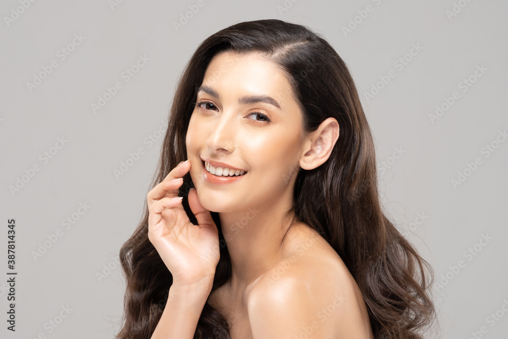 Beautiful Glamour indian woman touch cheek smile with clean and fresh ...