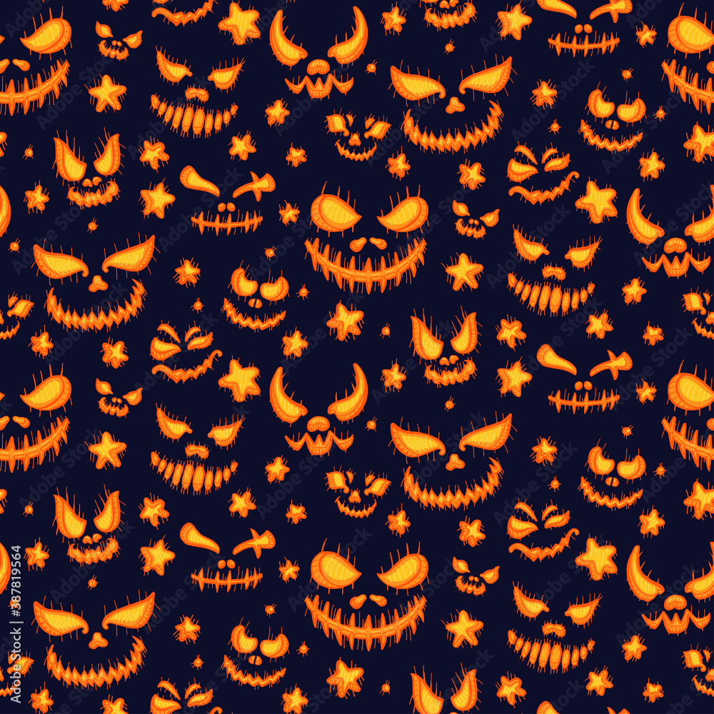 Seamless pattern of halloween masks of different creepy faces for ...