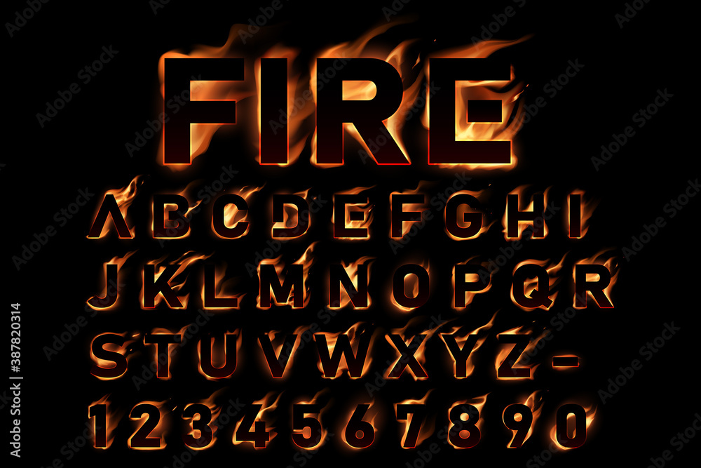 Fire alphabet on black background Stock Vector | Adobe Stock