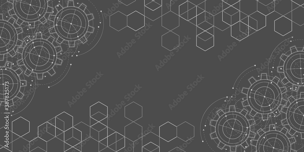 Engineering drawing on black background.Technical drawing of gears ...