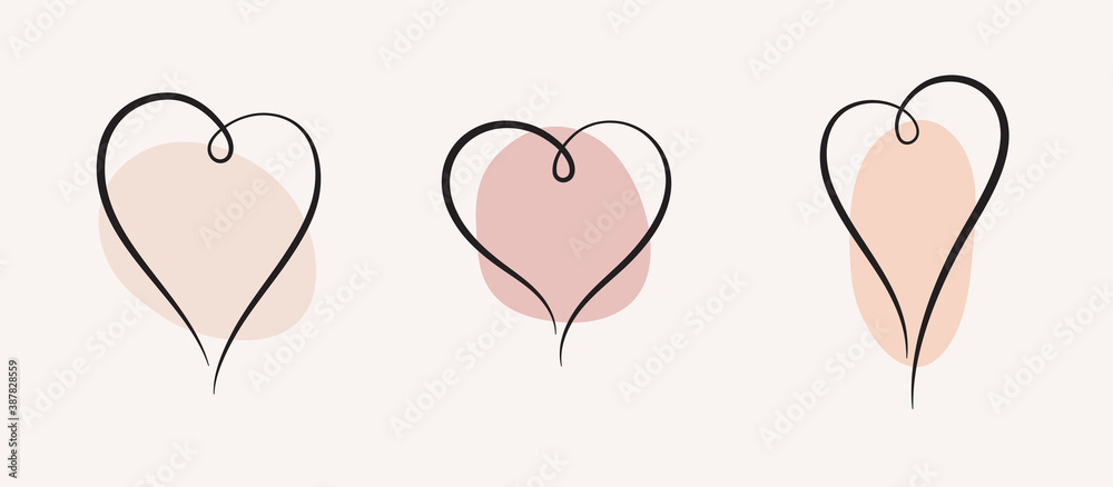 Doodle, minimal style heart shape frames set. Soft pastel colors ...