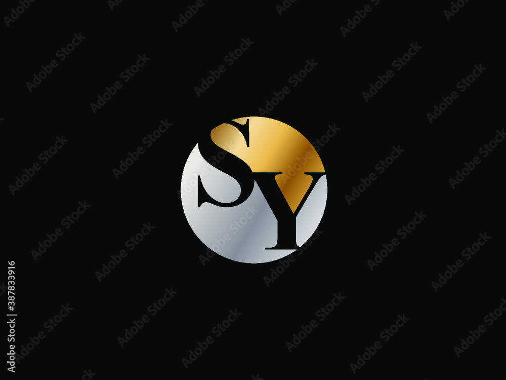 SY initial logo letter with circle shape silver color vector design ...