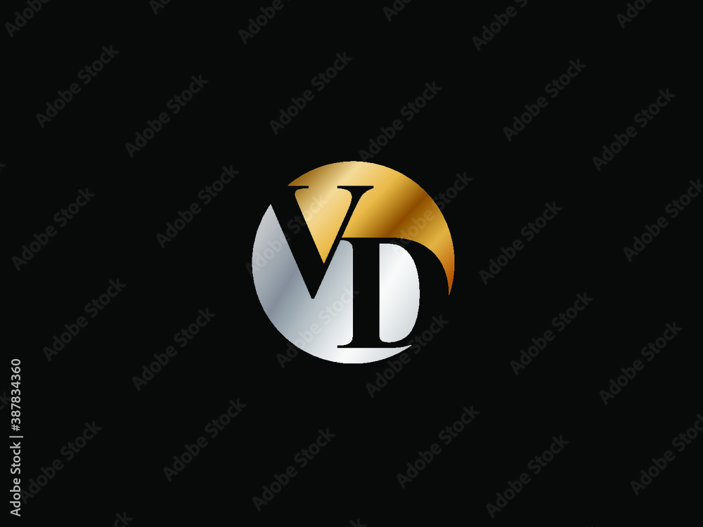 VD initial logo letter with circle shape silver color vector design ...