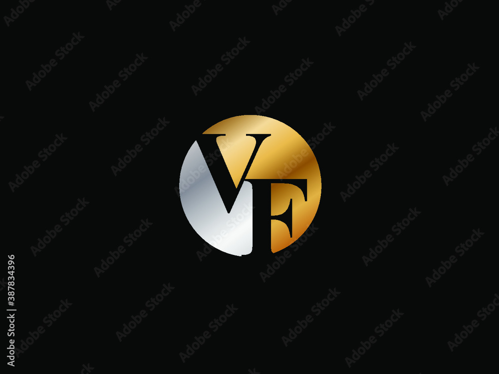 VF initial logo letter with circle shape silver color vector design ...