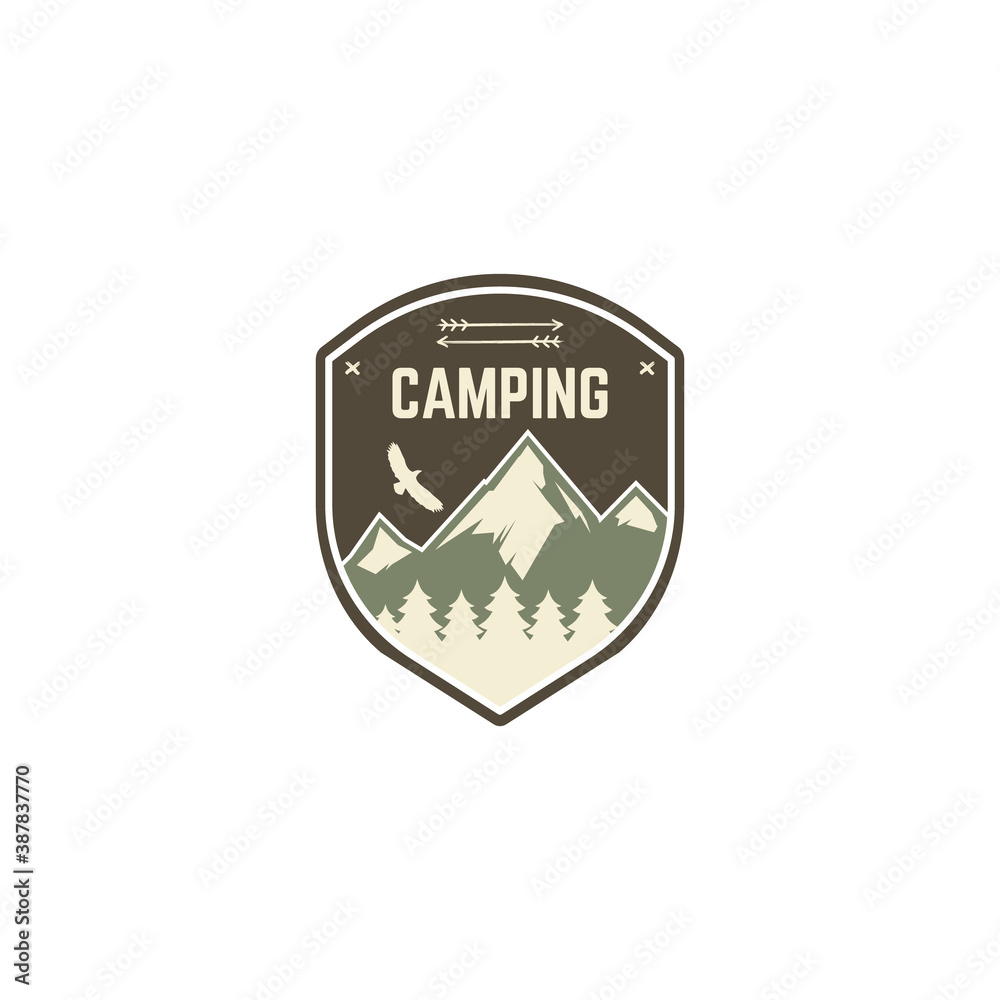Camping Label. Vintage Mountain camp explorer badge. Outdoor adventure ...