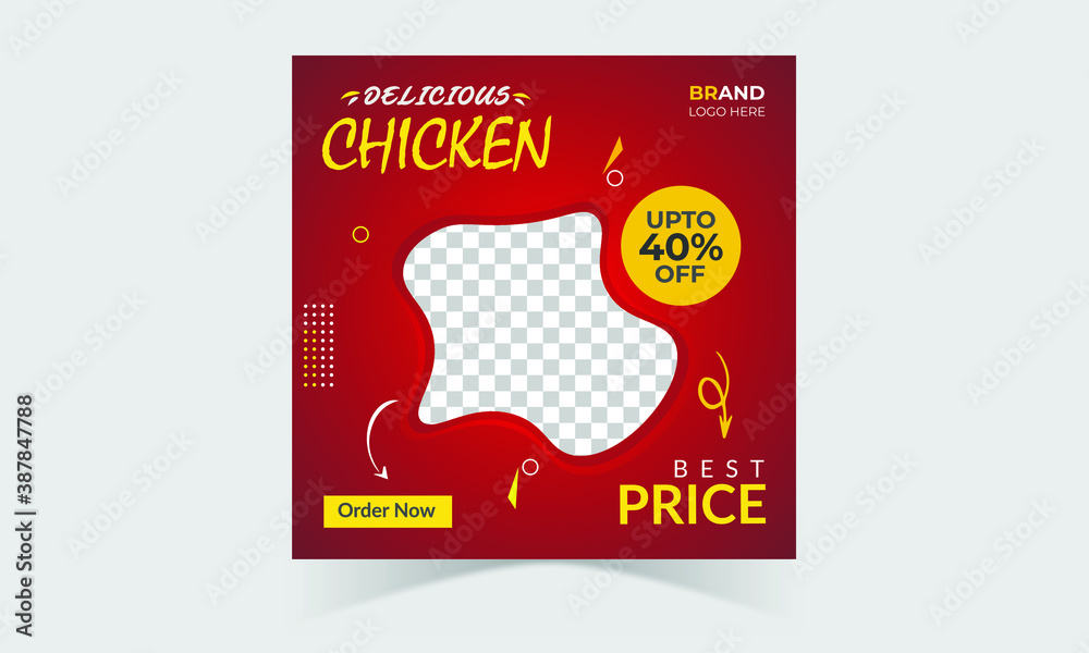 Chicken Restaurant Social Media Post Design. Red Background Color with ...