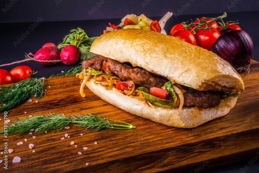 Delicious Turkish Meatballs Sandwich Kofte Ekmek. Ingredients with ...