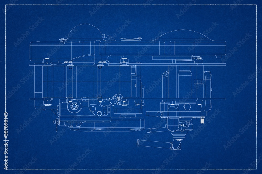 ภาพประกอบสต็อก 3D design of a motorcycle engine with exploded view. ภาพ ...