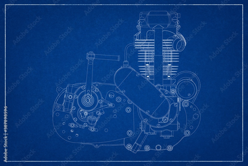 3D design of a motorcycle engine with exploded view. Stock Illustration ...