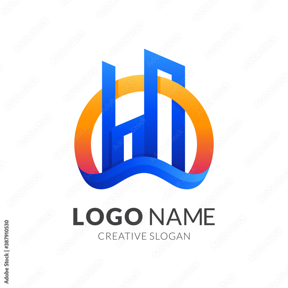 building wave logo, building and wave , combination logo design logo ...